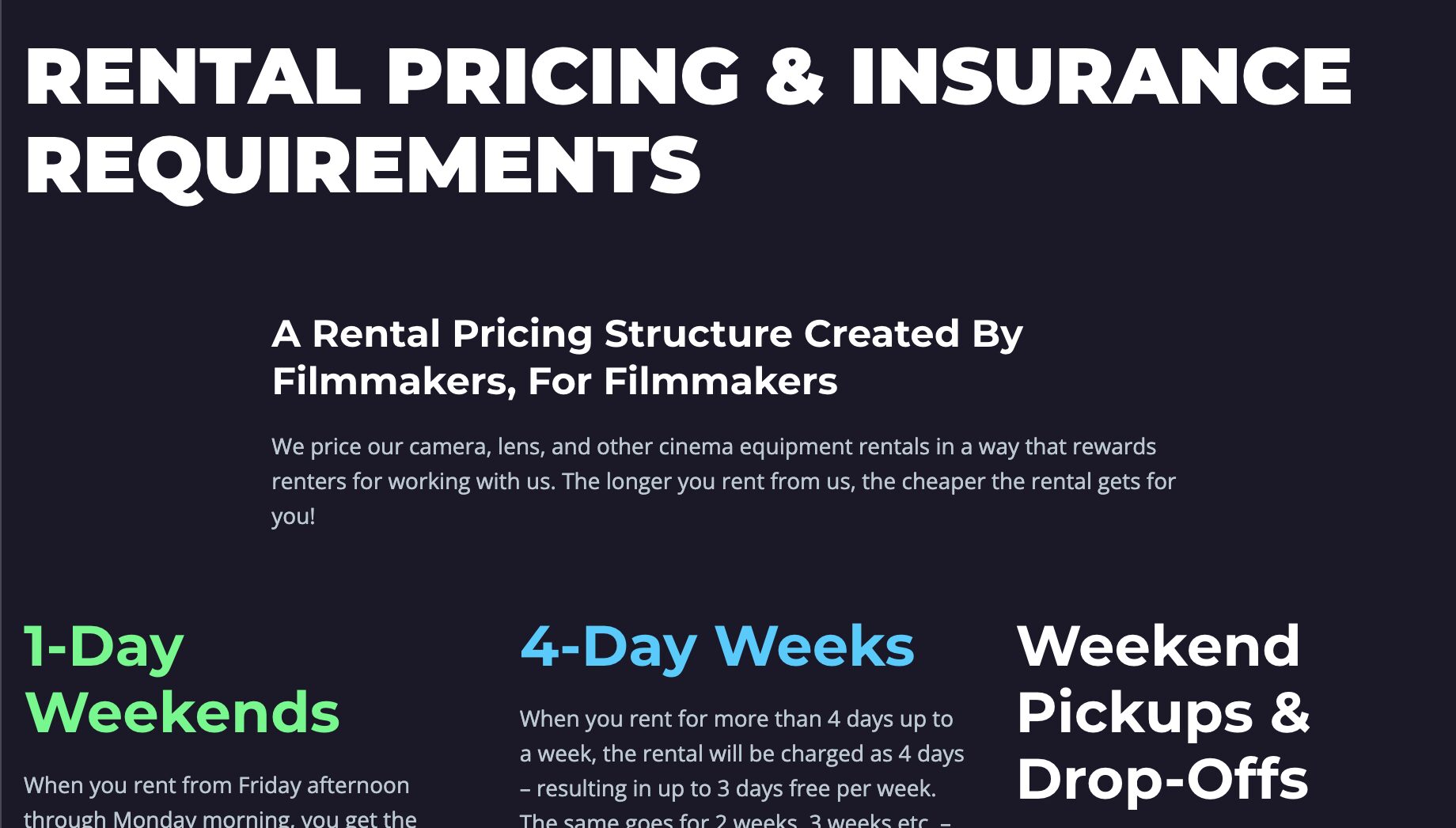 Pricing & Insurance - Camera Rentals NYC